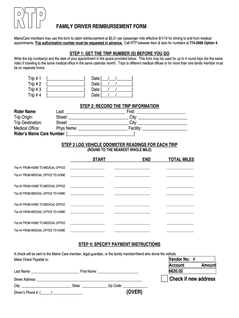 Fillable Online Family Driver Reimbursement Form Fax Email Print ...