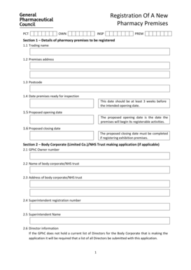 Fillable Online Registration Of A New Pharmacy Premises Fax Email Print ...
