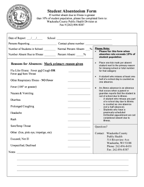 Fillable Online waukeshacounty Student Absenteeism Form - Waukesha ...