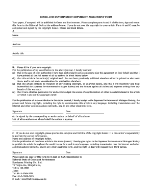 Fillable Online Genes and Environment Copyright Assignment Fax Email ...