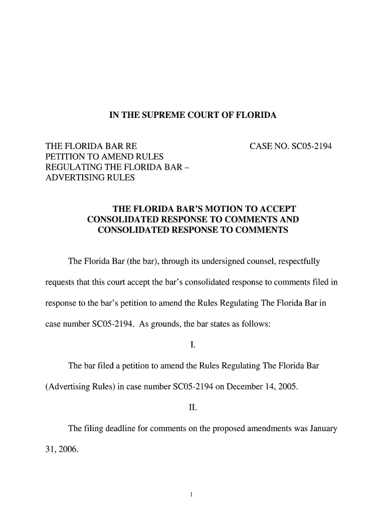 Fillable Online Petition to Amend Rules Regulating The Florida Bar ...