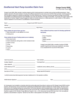 Fillable Online Geothermal Heat Pump Incentive Claim Form Fax Email ...