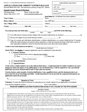 Fillable Online APPLICATION FOR ABSENT VOTER’S BALLOT Fax Email Print ...