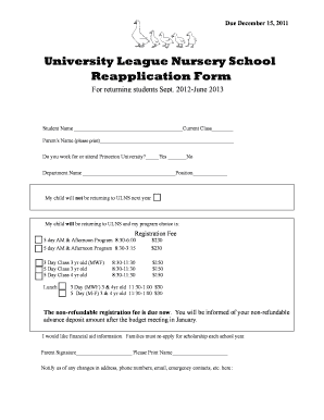 Fillable Online Reapplication Form for Returning Students Fax Email Print - pdfFiller