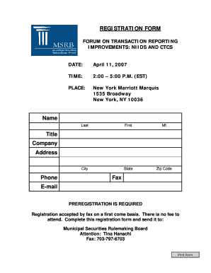 Fillable Online msrb REGISTRATION FORM Name Title Company Address Phone ...