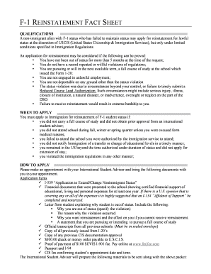 Fillable Online F-1 Reinstatement Guidelines Fax Email Print - pdfFiller