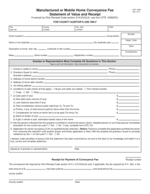 Fillable Online Manufactured or Mobile Home Conveyance Fee Statement of ...