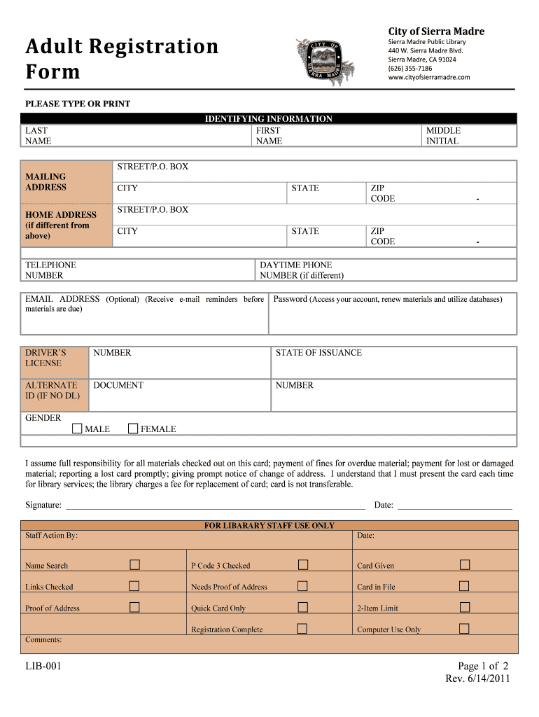 Fillable Online Adult Registration Form Fax Email Print - pdfFiller