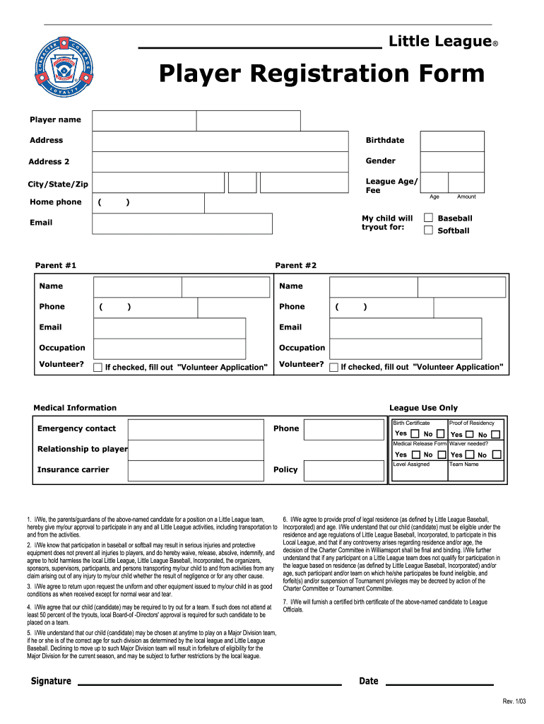 Printable Sports Registration Form Template