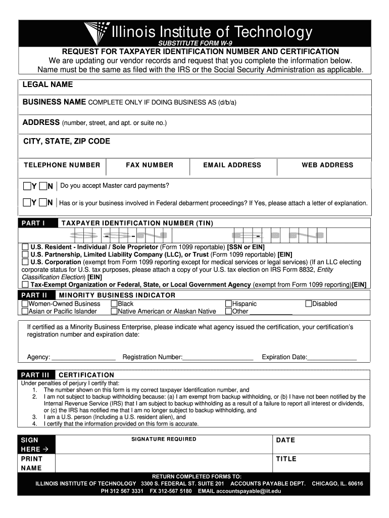 IL Institute Substitute Form W 9 Fill Out Tax Template Online US