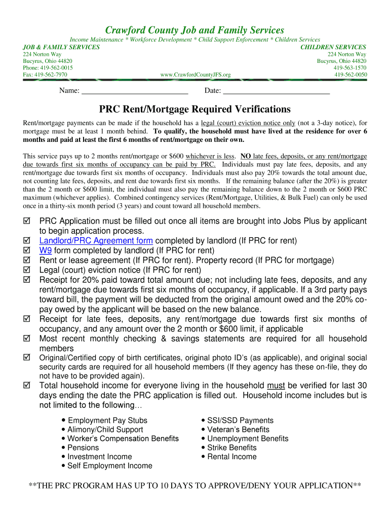 Fillable Online Crawford County Job and Family Services PRC Application Fax Email Print - pdfFiller