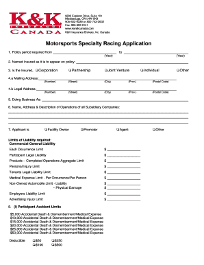 Fillable Online Motorsport Speciality Racing application - K&K ...