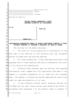 Fillable Online DECLARATION REQUESTING ENTRY OF ORDER CONFIRMING ...
