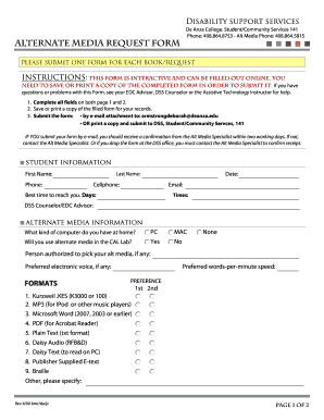 Fillable Online deanza ALTERNATE MEDIA REqUEST FORM - De Anza College ...