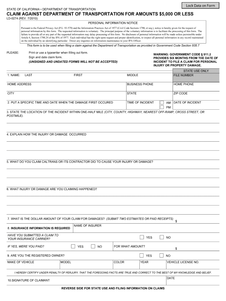 2010 Form CA LD 0274Fill Online Printable Fillable Blank PdfFiller