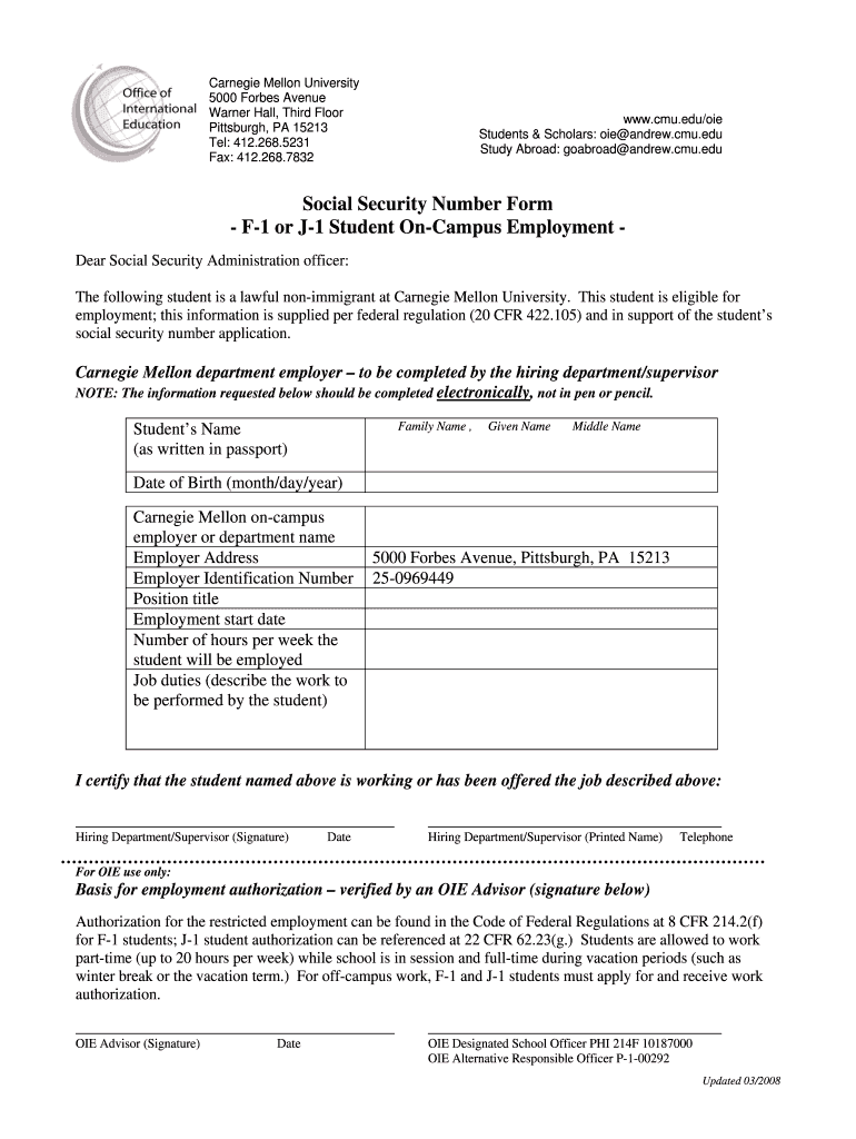 Fillable Online F-1 or J-1 Student On-Campus Employment Fax Email Print - pdfFiller