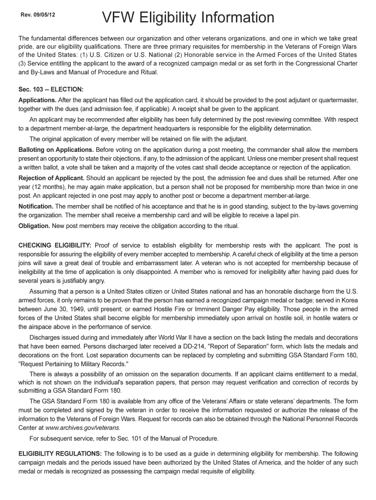 Fillable Online VFW Eligibility Information Fax Email Print - pdfFiller
