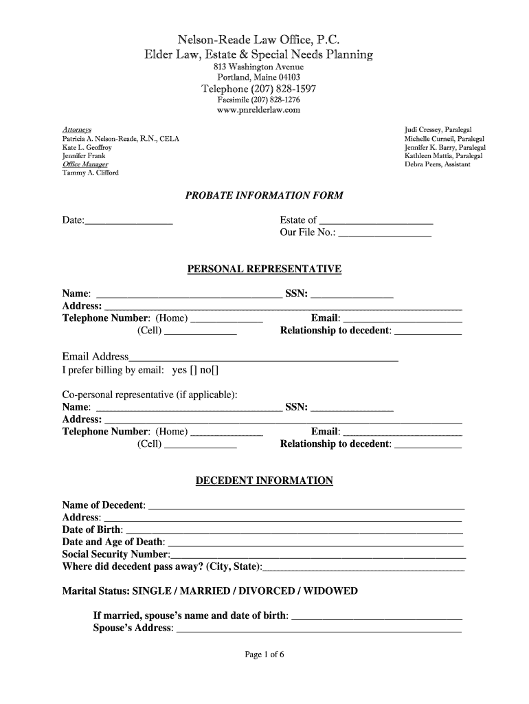 Fillable Online Probate Information Form Fax Email Print - pdfFiller