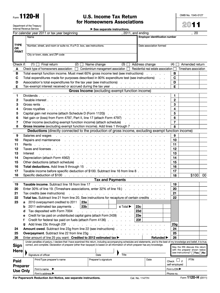 2011 Form IRS 1120 H Fill Online Printable Fillable Blank PdfFiller