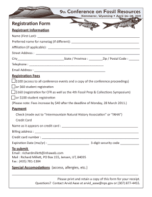 Fillable Online 9th Conference on Fossil Resources Registration Fax ...