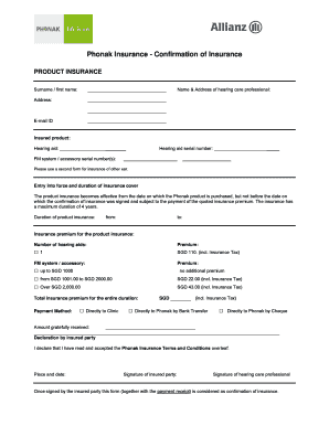 Phonak Insurance - Confirmation Of Insurance - Fill and Sign Printable ...