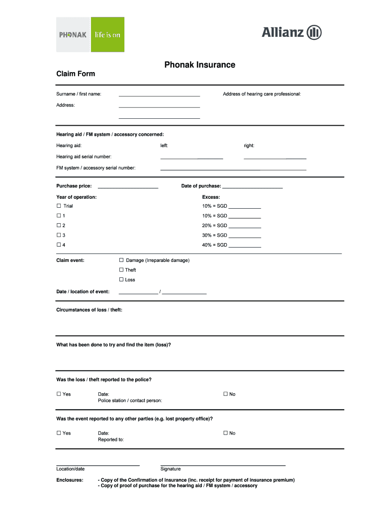 Fillable Online Phonak Insurance Claim Form Fax Email Print - pdfFiller