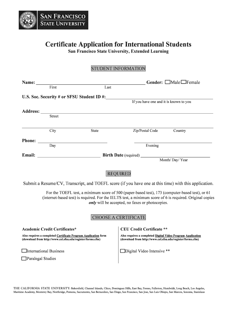 Fillable Online Certificate Application for International Students Fax Email Print - pdfFiller