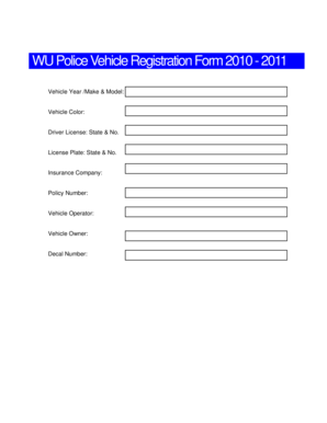 Fillable Online WU Police Vehicle Registration Form 2010 - 2011 Fax ...