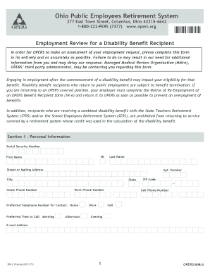 Fillable Online opers Employment Review for a Disability Benefit ...