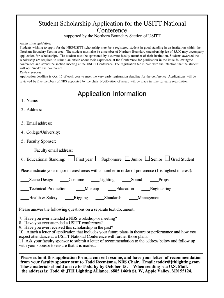 USITT NBS Student Scholarship Application For The USITT National ...