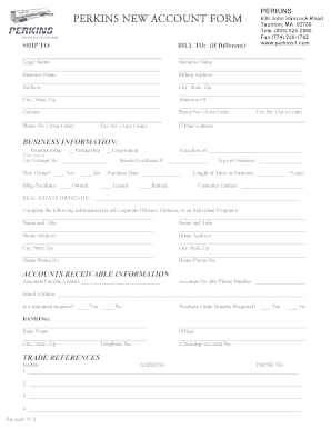 Fillable Online PERKINS NEW ACCOUNT FORM Fax Email Print - pdfFiller