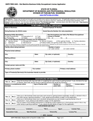 Fillable Online Slot Machine Business Entity Occupational License ...