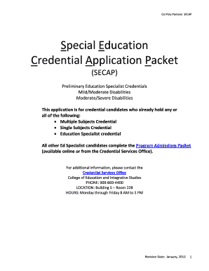 Fillable Online csupomona Special Education Credential Application ...