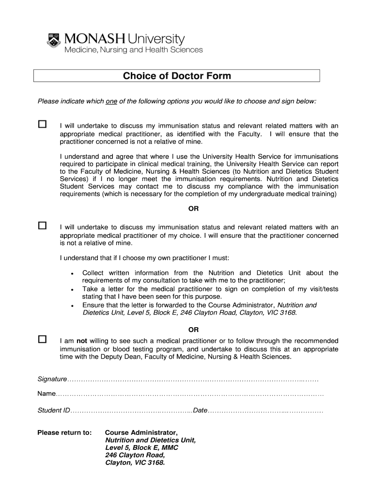 Fillable Online Choice of Doctor Form Fax Email Print - pdfFiller