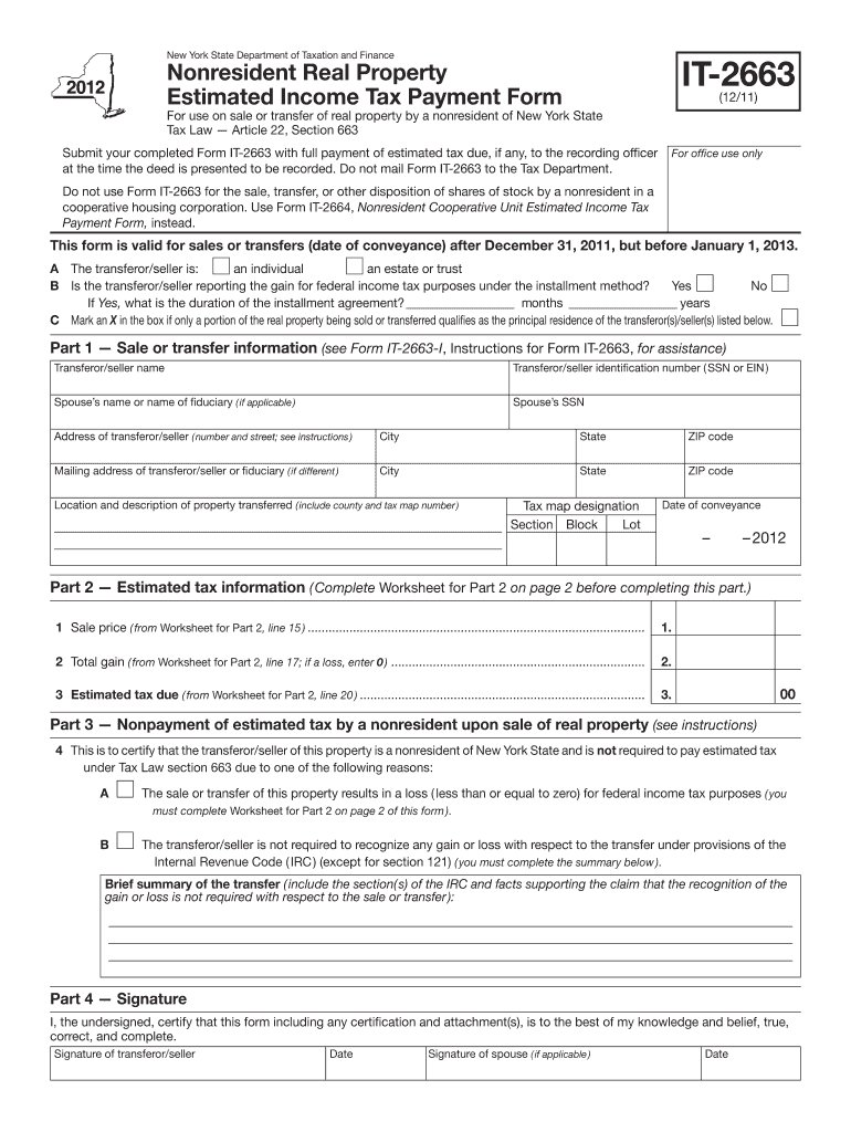 Fillable Online it 2663 form 2012 Fax Email Print - pdfFiller