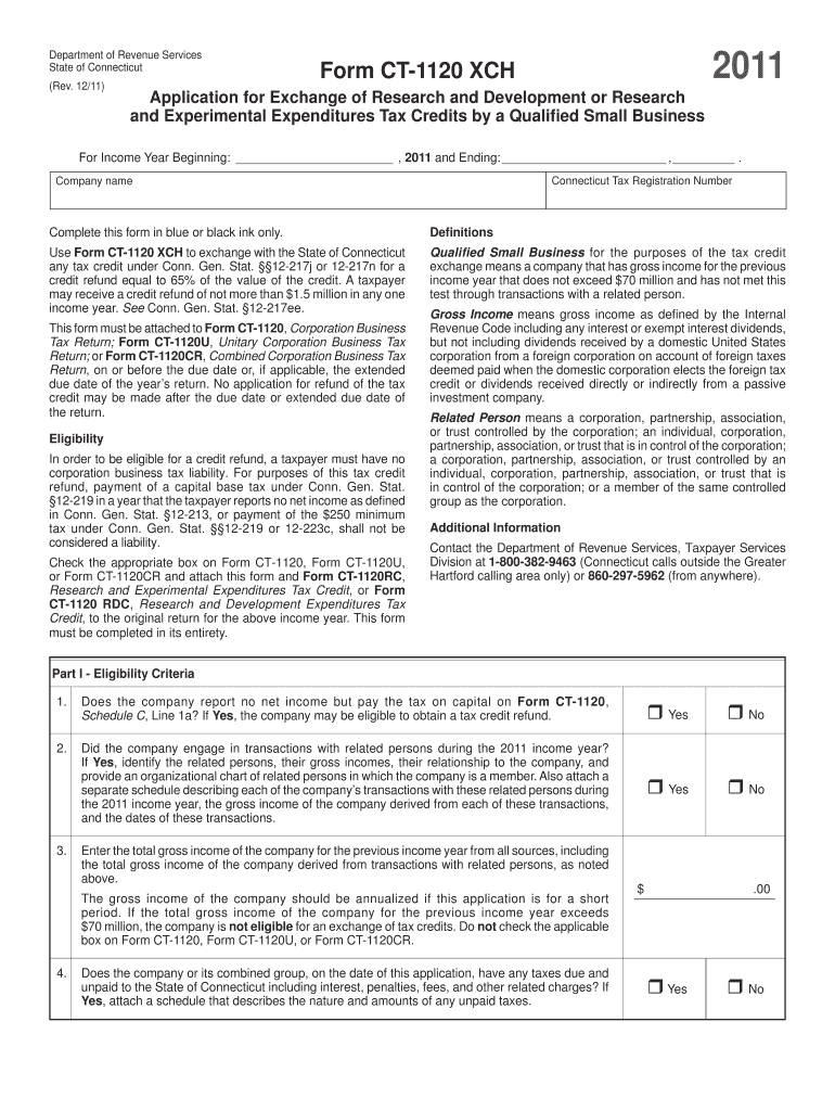 Fillable Online ct ct 1120 xch fill in form Fax Email Print - pdfFiller