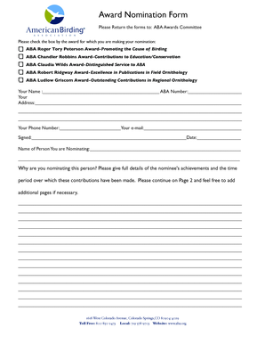 Fillable Online aba Award Nomination Form Please Return the forms to: ABA Awards Committee ...