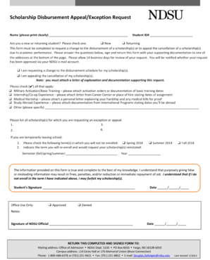 Fillable Online ndsu Scholarship Exception/Appeal Form - ndsu Fax Email ...