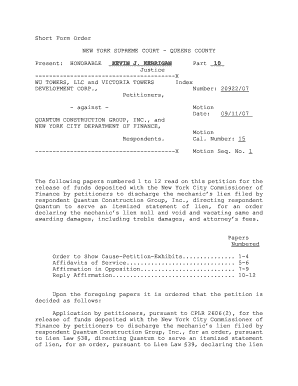 Fillable Online nycourts Short Form Order NEW YORK SUPREME COURT ...