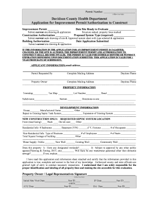 Fillable Online Permit Number: Davidson County Health Department ...