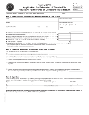 Fillable Online mass Form M-8736 Application for Extension of Time to File ... - Mass.Gov - mass ...