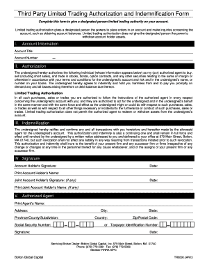 Fillable Online Third Party Limited Trading Authorization and ...