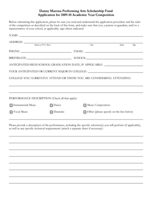 Fillable Online Danny Marona Performing Arts Scholarship Fund ...