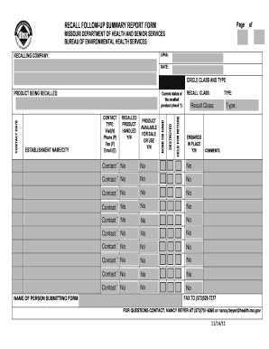 Fillable Online health mo RECALL FOLLOW-UP SUMMARY REPORT FORM - health ...