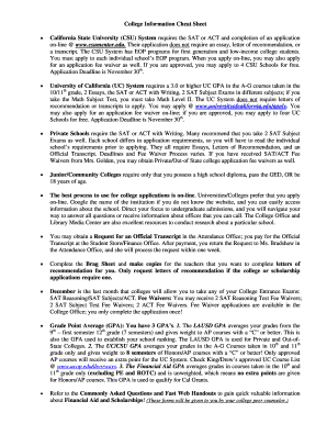 Fillable Online College Information Cheat Sheet Fax Email Print - pdfFiller