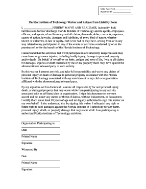 Fillable Online fit Florida Institute of Technology Waiver and Release ...