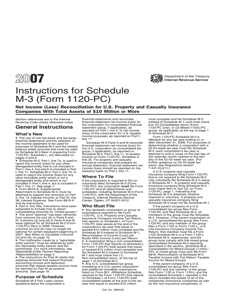 Fillable Online Instructions for Schedule M-3 (Form 1120-PC) Fax Email ...