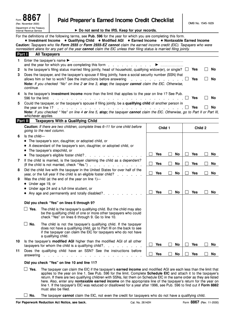 Fillable Online Form 8867 Rev November 2000 Fill in Version Fax Fillable Online Form 8867 Rev November 2000 Fill in Version Fax
