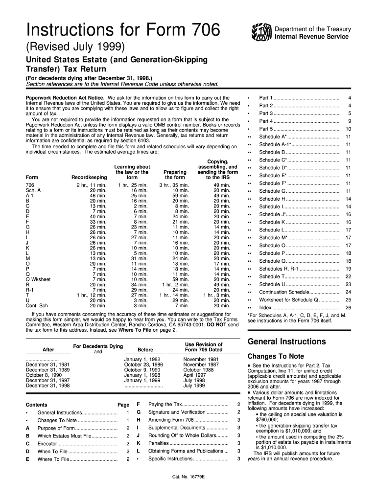 Fillable Online 1999 form 706 instructions Fax Email Print - pdfFiller