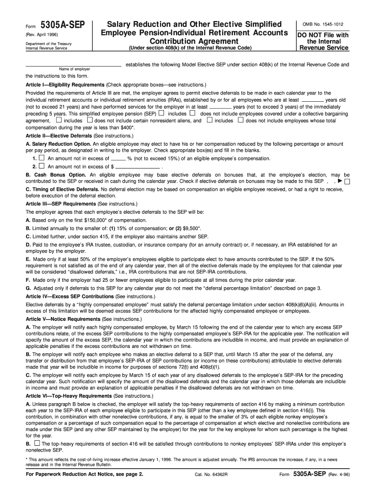 Fillable Online sep 5305 1996 form Fax Email Print - pdfFiller